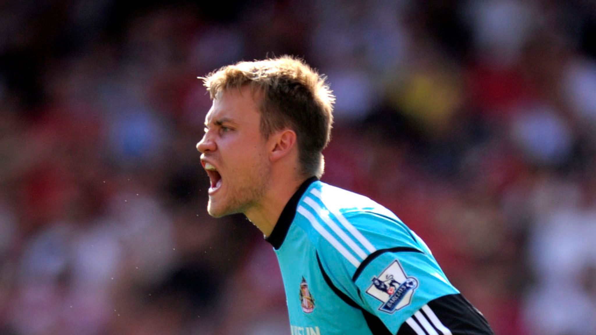 Sunderland goalkeeper Simon Mignolet is looking up rather than down ...