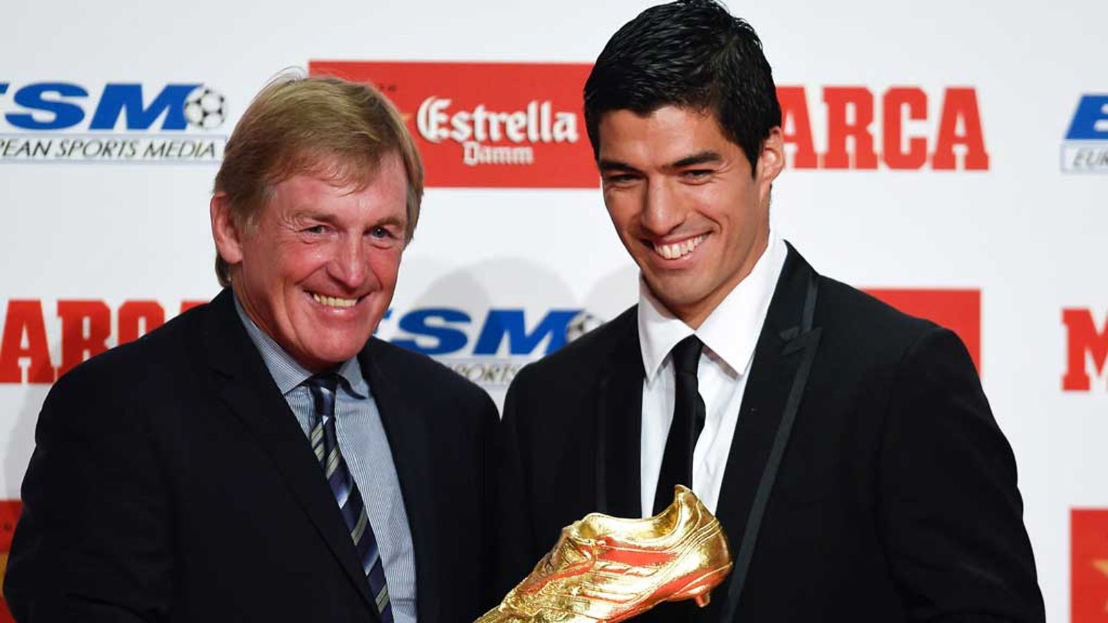 Luis Suarez presented with Golden Shoe by Kenny Dalglish - and says he ...