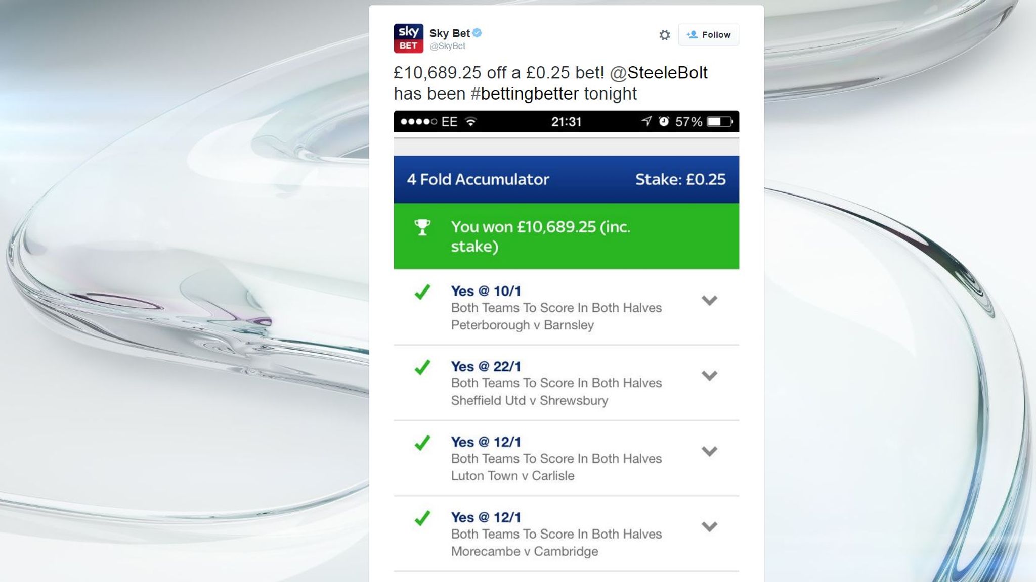 Sky Bet punter wins £10k off 25p Football League bet | Football News ...