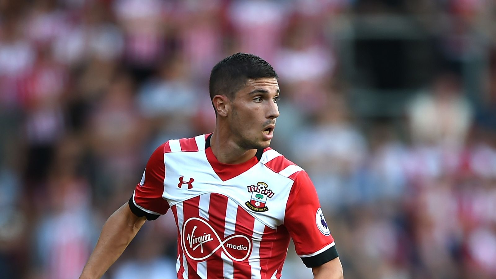 Southampton defenders Jeremy Pied and Florin Gardos heading for St Mary ...