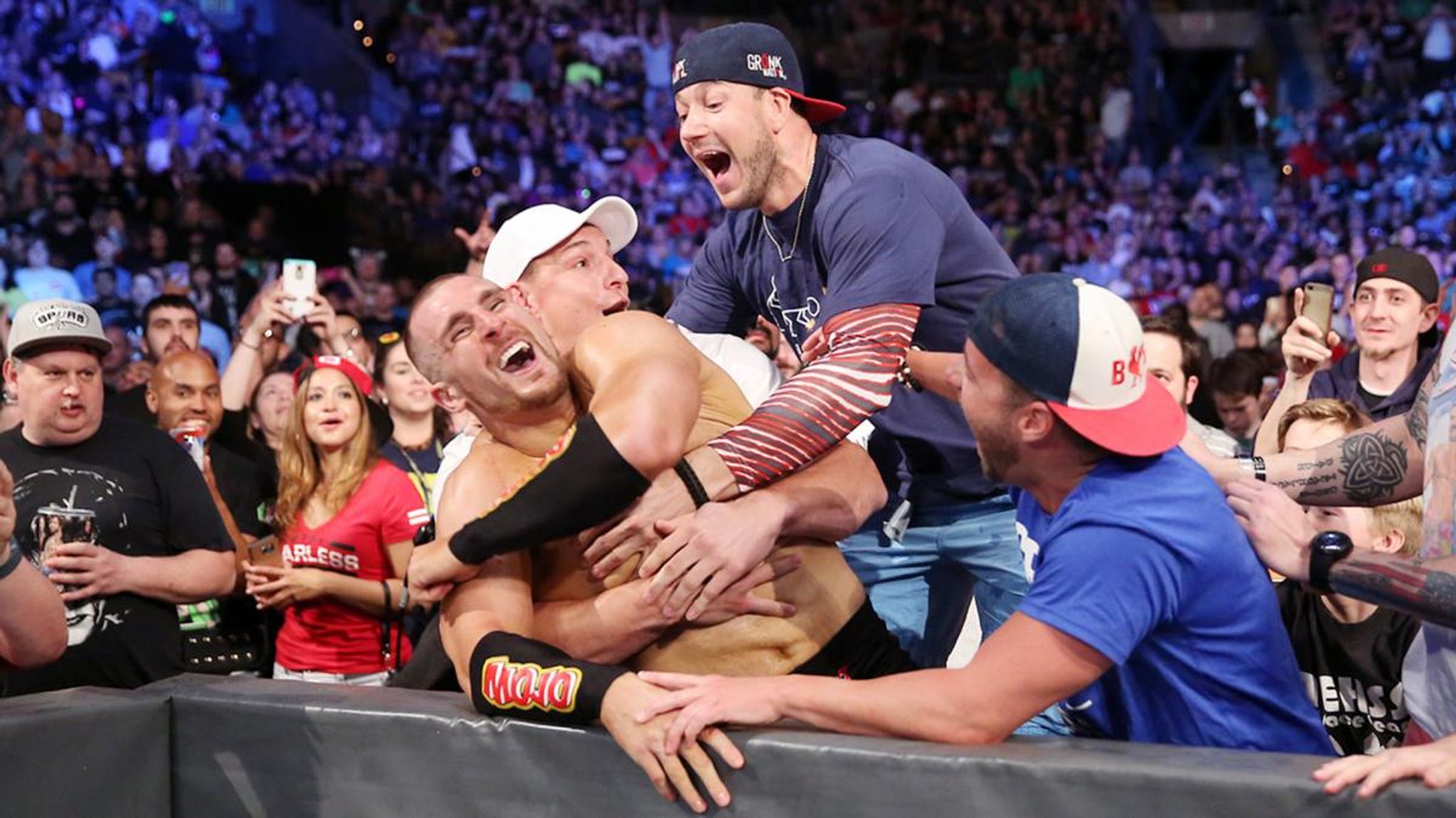 Rob Gronkowski makes WWE splash again, helping friend Mojo Rawley beat ...