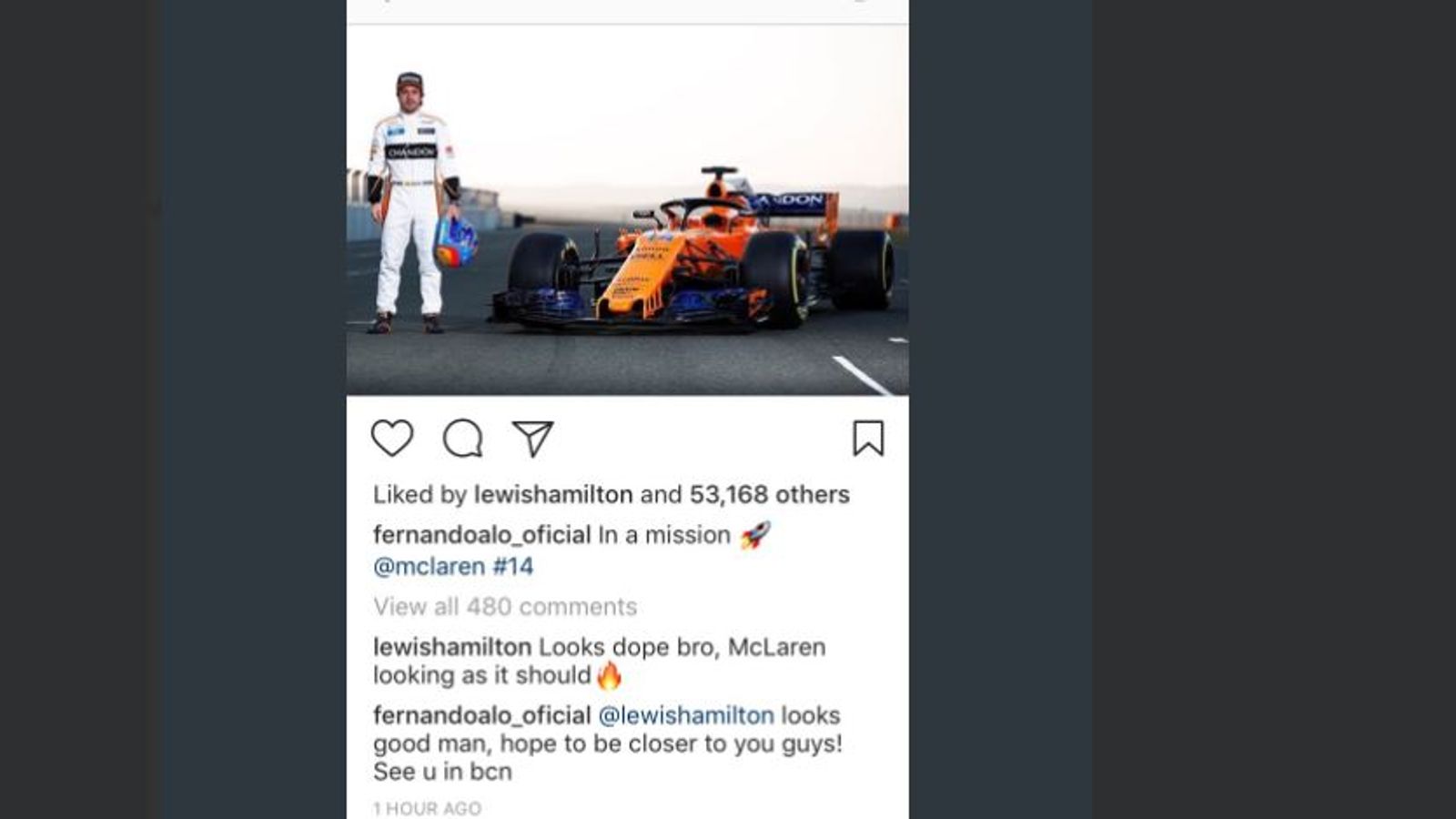 Lewis Hamilton salutes the new McLaren with former team-mate Fernando ...