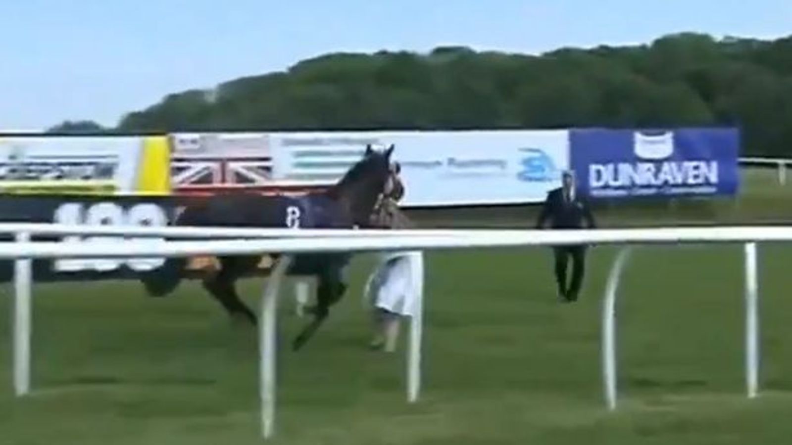 Presenter Hayley Moore dives to catch loose horse at Chepstow | Racing ...