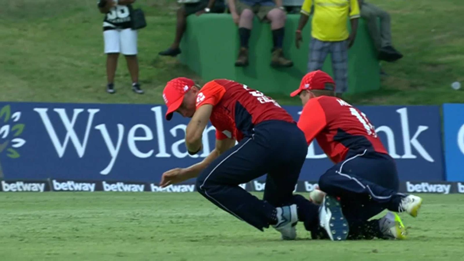 WATCH: England's Eoin Morgan takes catch despite collision with Tom ...