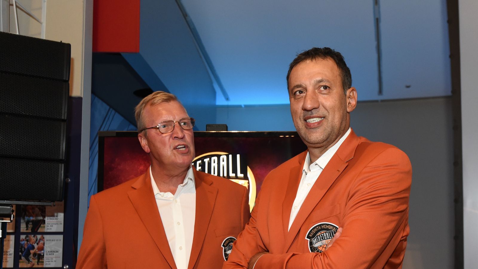 NBA legends Vlade Divac and Jack Sikma receive signature orange jackets ...