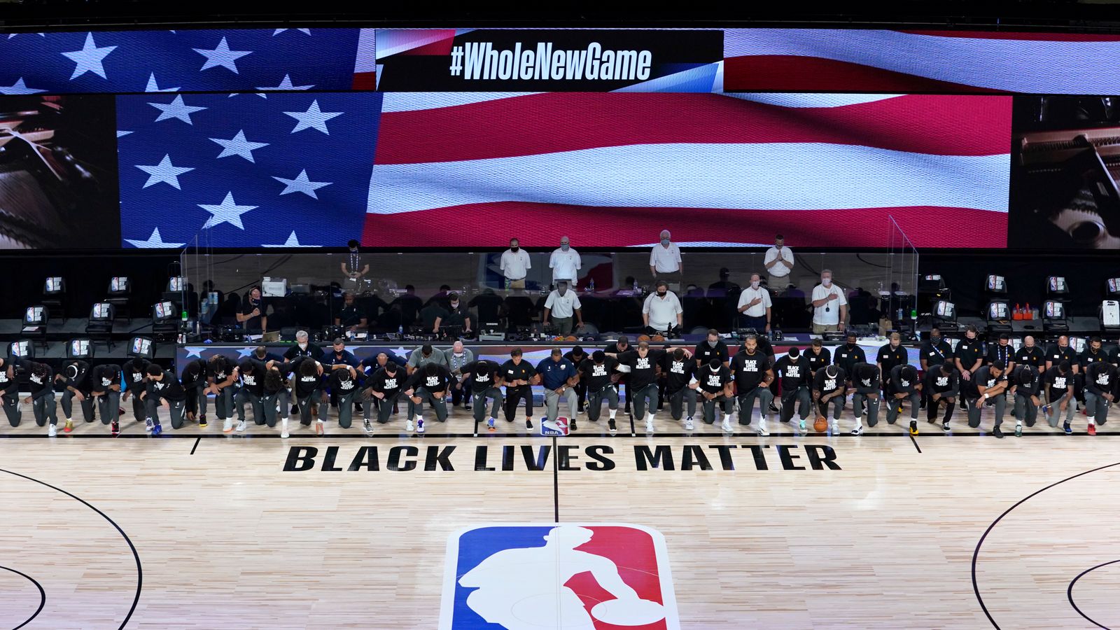 NBA players kneel during anthem in Black Lives Matter protest at ...