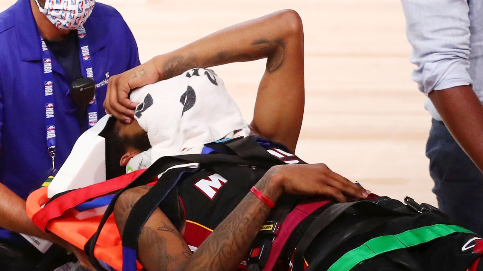 Miami Heat forward Derrick Jones Jr stretchered with neck strain | NBA ...