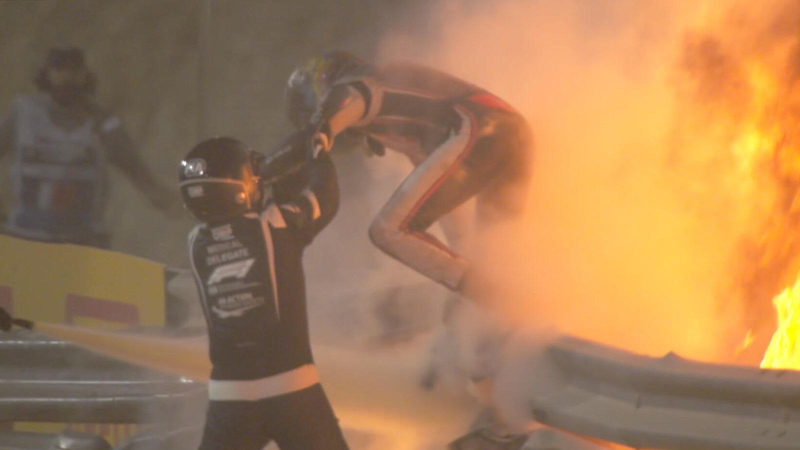 Romain Grosjean's miracle escape from fireball Haas crash at Bahrain GP ...