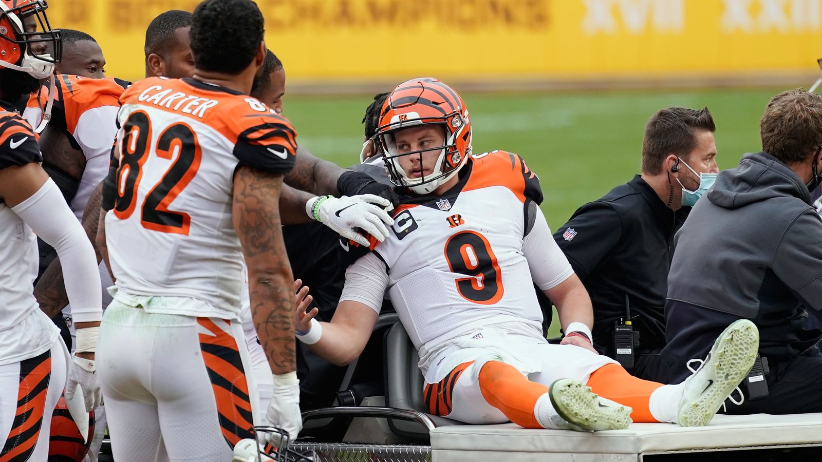 Joe Burrow: Cincinnati Bengals QB stretchered off with knee injury ...