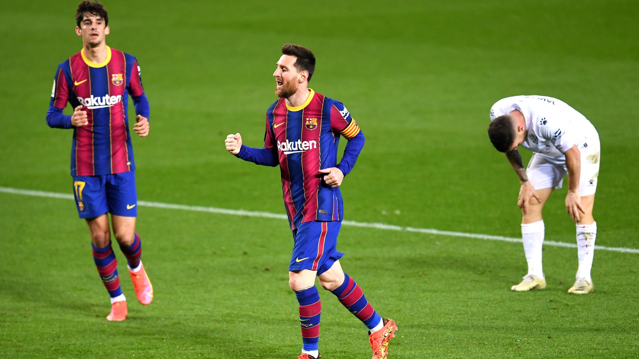 Barcelona 4-1 Huesca: Lionel Messi scores double on record-equalling ...