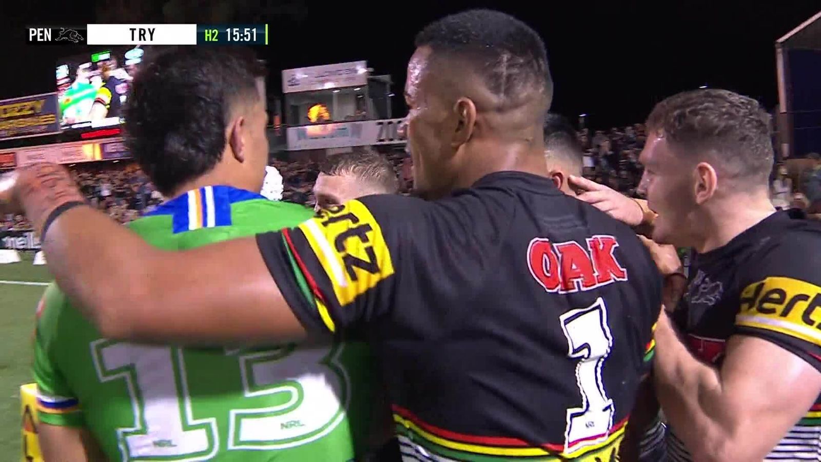 Charlie Staines scores his second for Penrith Panthers against Canberra ...