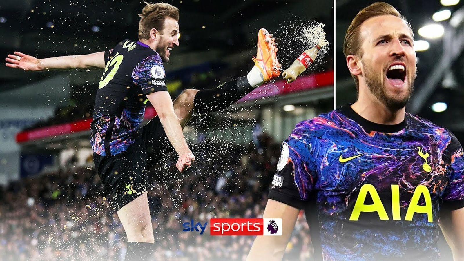 Harry Kane volleys a coca-cola bottle after scoring against Brighton ...