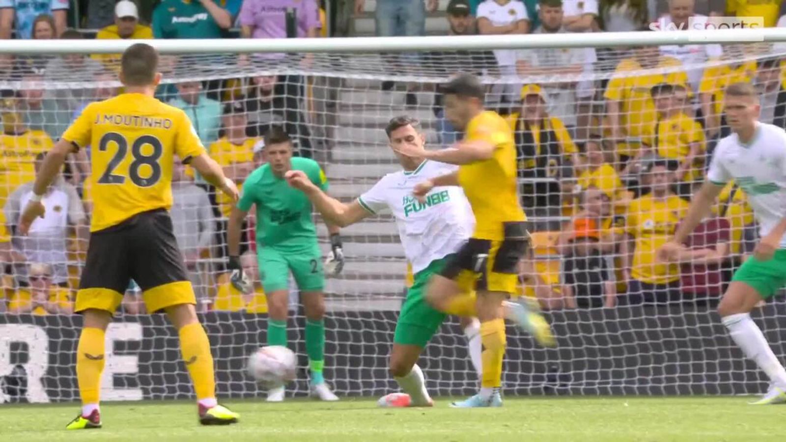 Fabian Schar's tackle on Pedro Neto deemed a yellow card by VAR ...