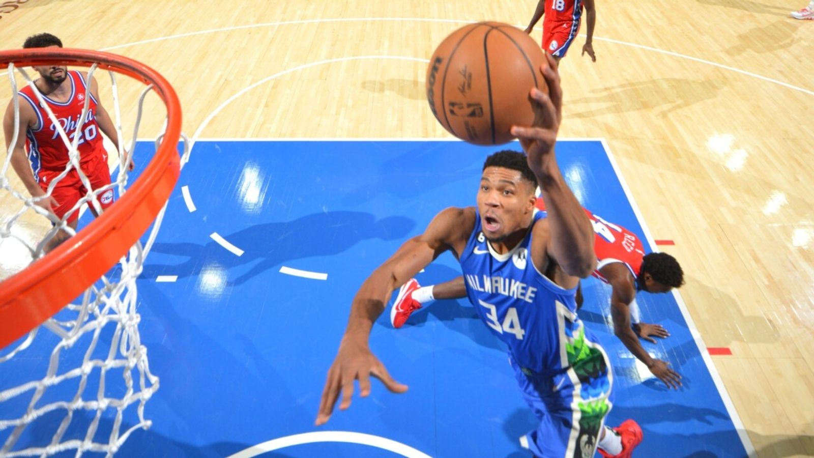 Giannis Antetokounmpo throws down monster jam after crossing up Joel ...