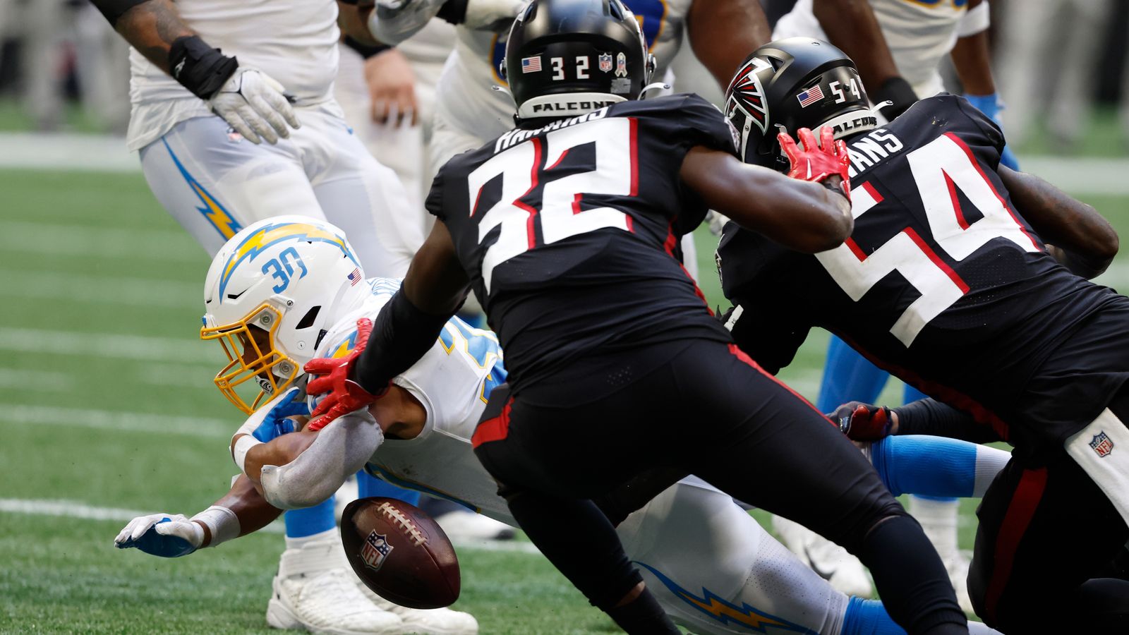 Austin Ekeler ruled down on wild double-fumble play | NFL News | Sky Sports