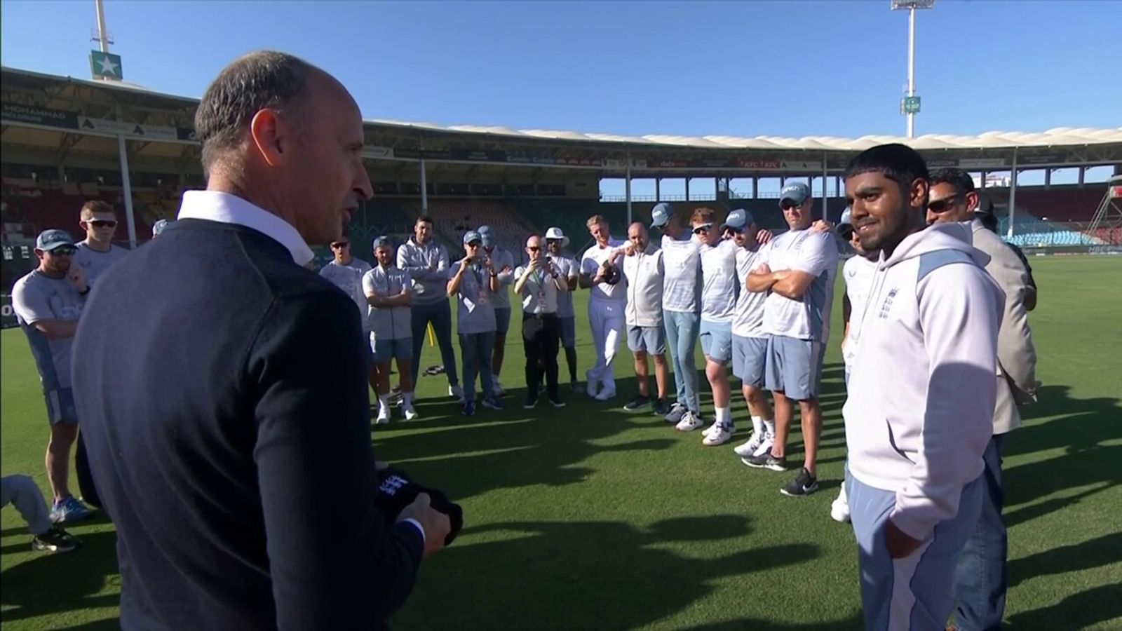 Nasser Hussain presents Rehan Ahmed with England Test cap in Karachi ...