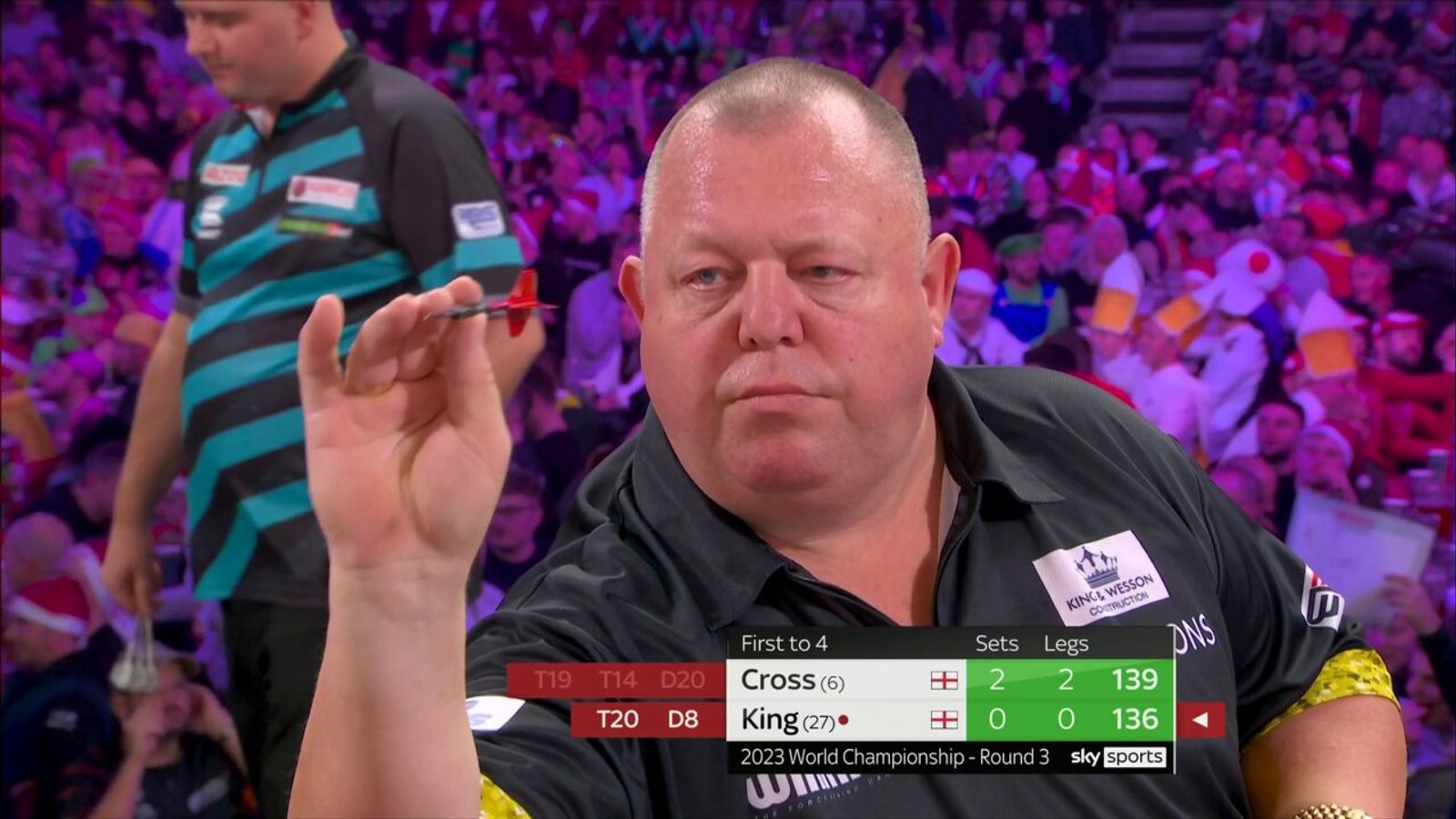 King finishes with 136 as he take his first leg of the match | Darts ...