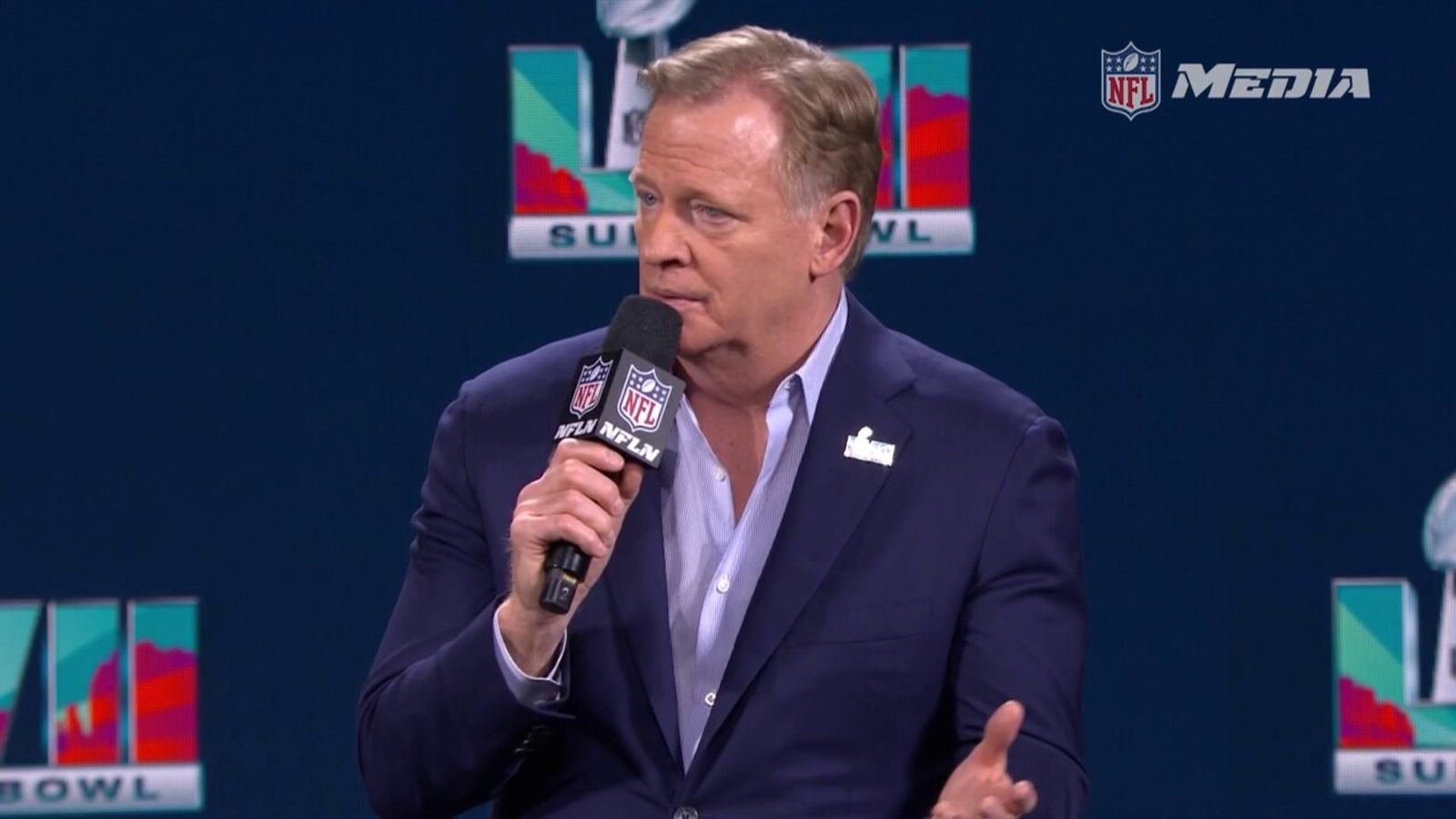 Roger Goodell: NFL commissioner speaks during Super Bowl week on ...