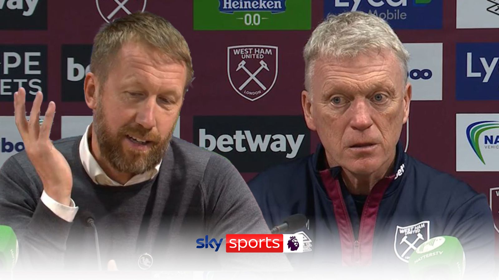 Graham Potter and David Moyes react to Tomas Soucek handball ...