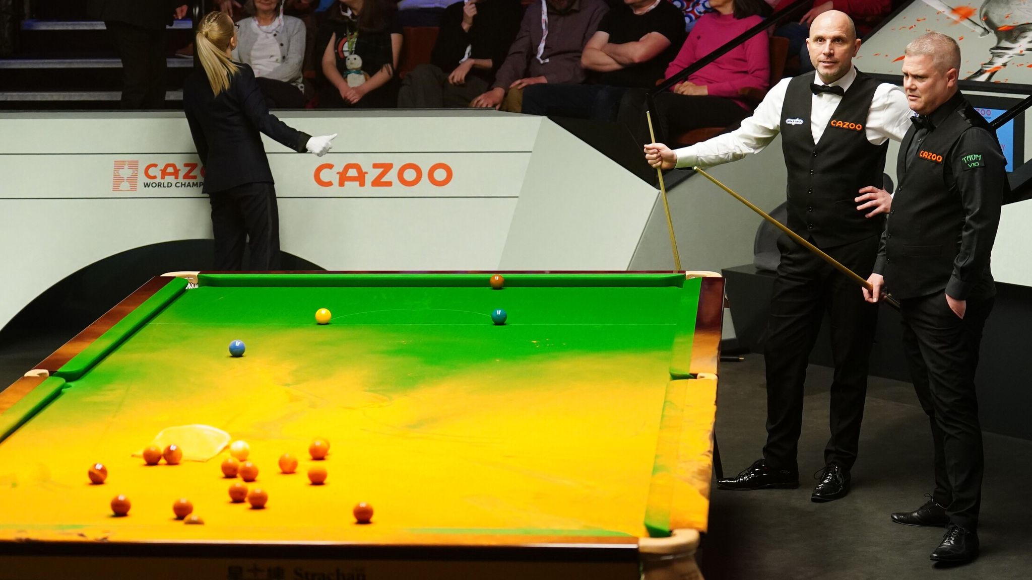World Snooker Championship: Play suspended as protester throws orange ...