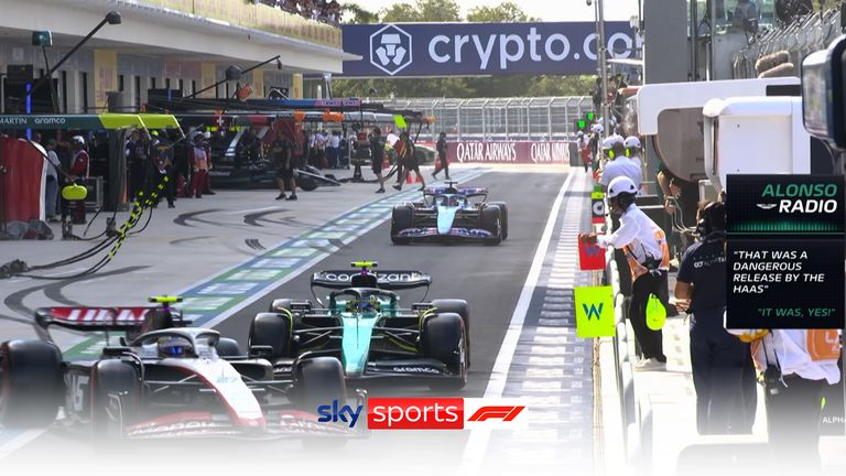 Fernando Alonso almost collides with Haas in pitlane | F1 News | Sky Sports