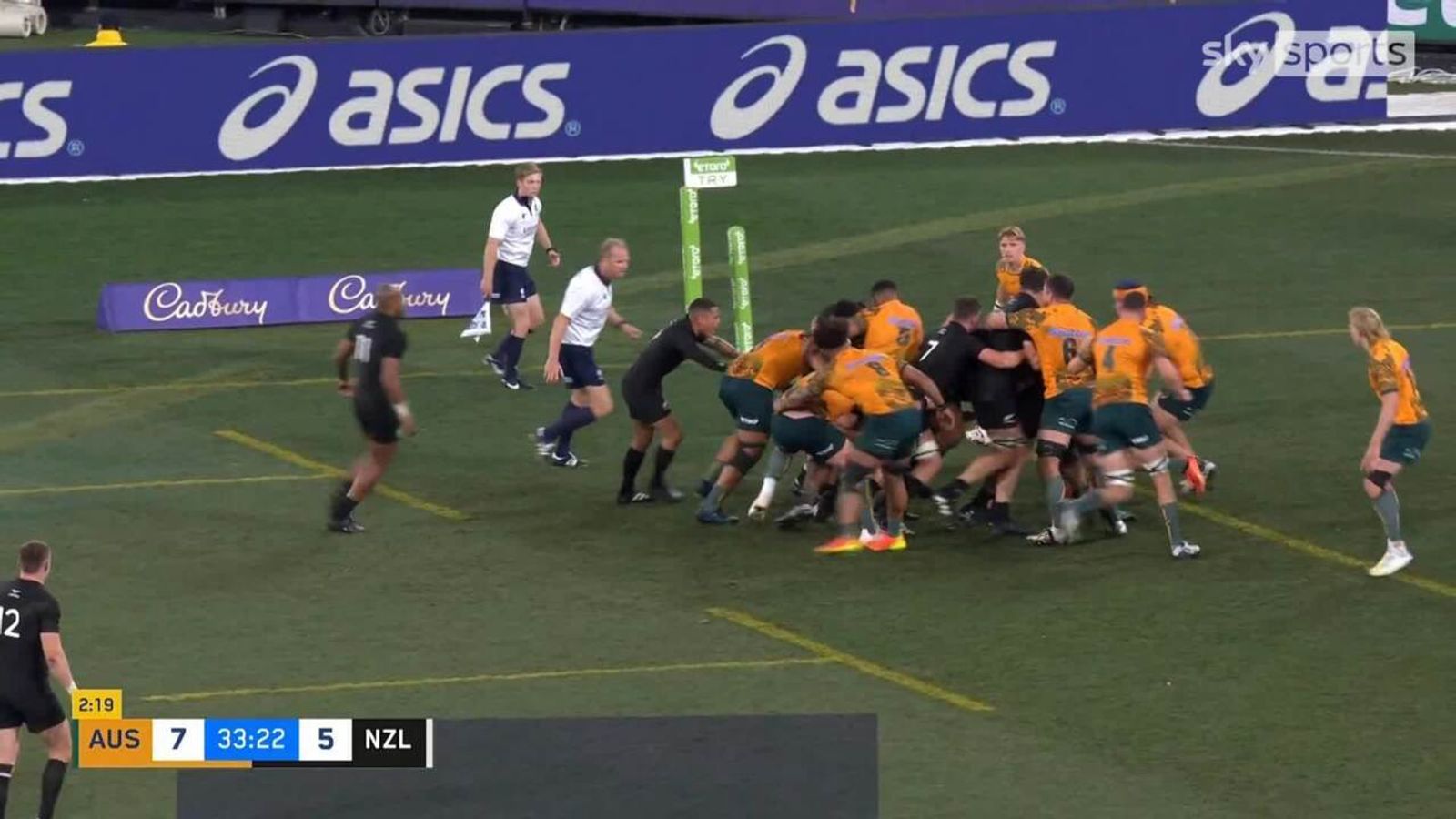Codie Taylor drives over as the All Blacks regain the lead against ...