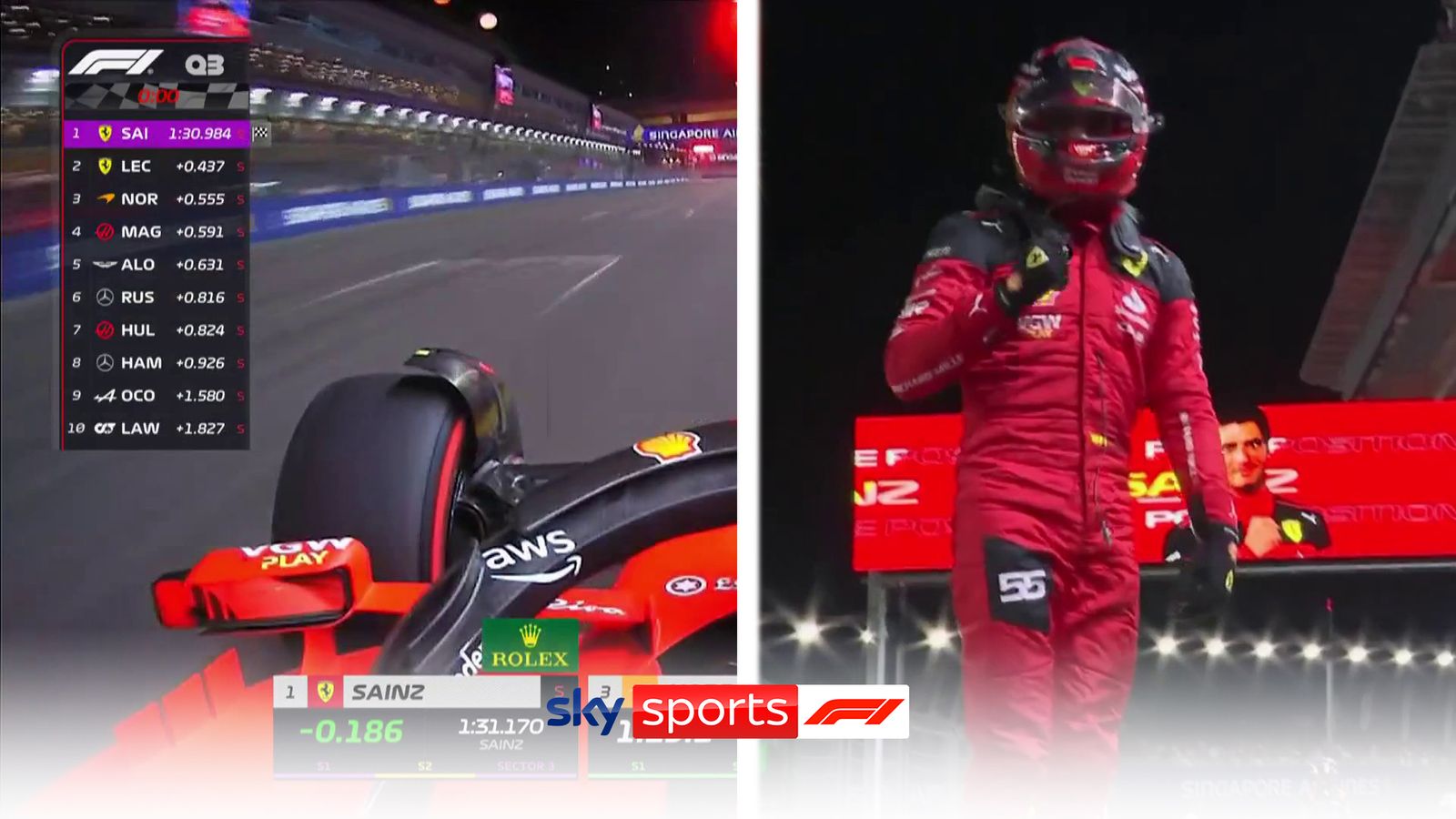 Singapore GP Qualifying: Carlos Sainz takes dramatic pole position as Red Bull suffer double Q2 ...