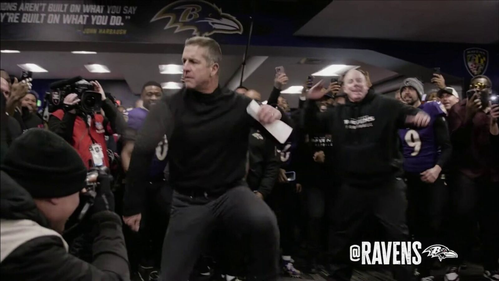John Harbaugh breaks out the dance moves after Baltimore Ravens win ...
