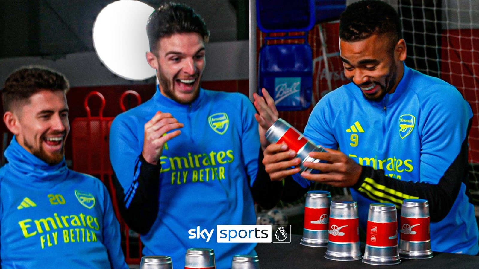 Arsenal's Declan Rice, Gabriel Jesus and Jorginho take on hilarious cup ...