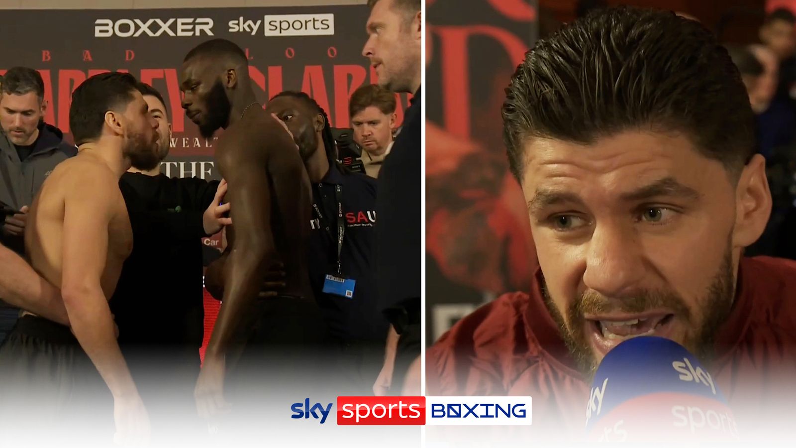 Frazer Clarke outweighs Fabio Wardley as Florian Marku and Chris Kongo have to be pulled apart ...