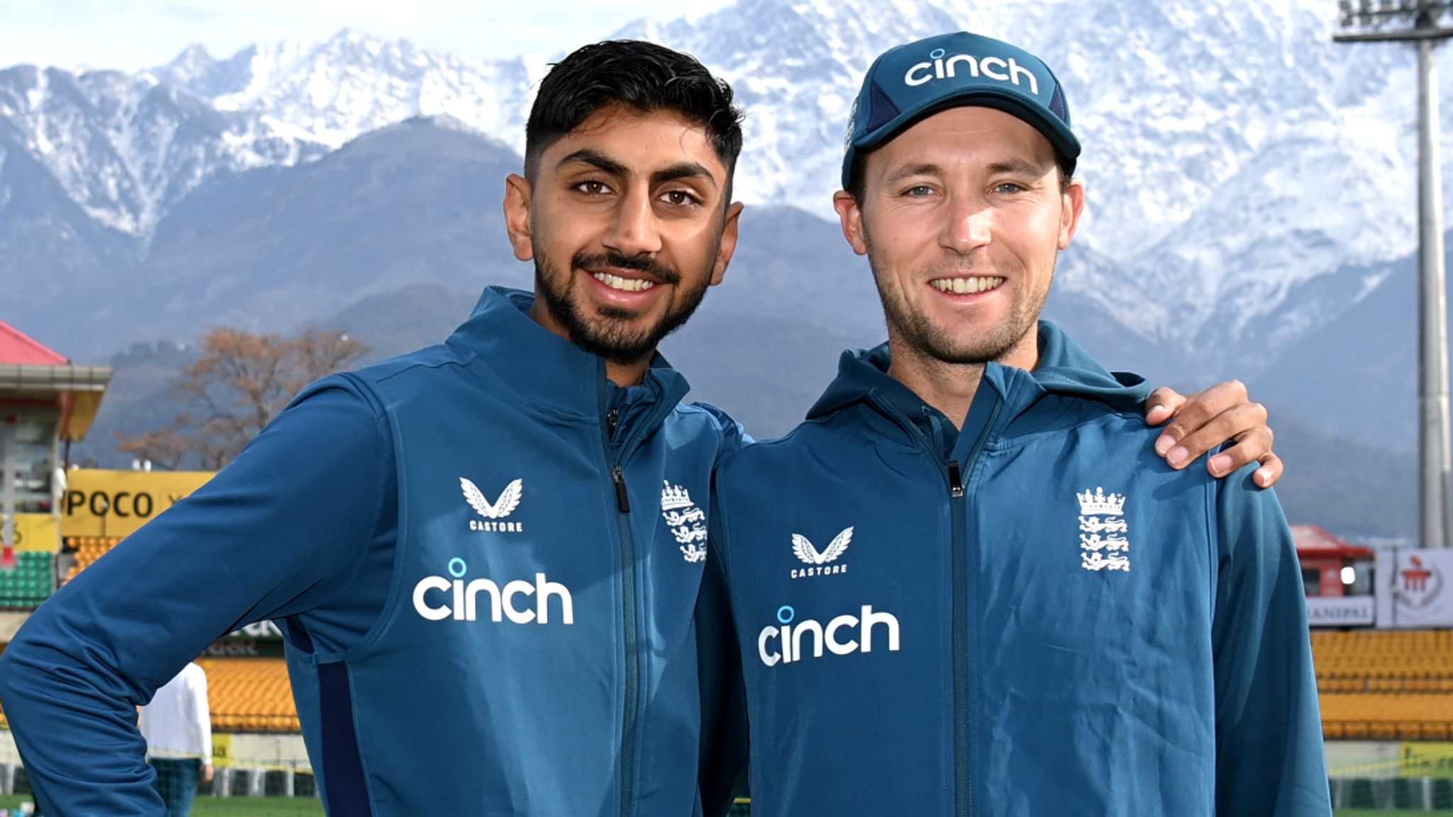 Shoaib Bashir, Tom Hartley and Rehan Ahmed pose England with a rare ...
