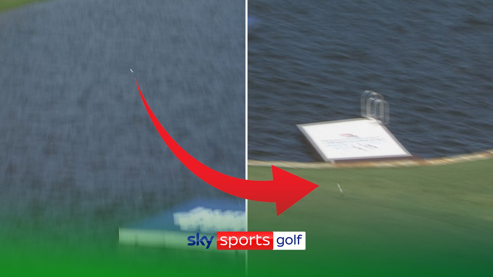 Golfer saved after lucky bounce off advertising board floating in water ...