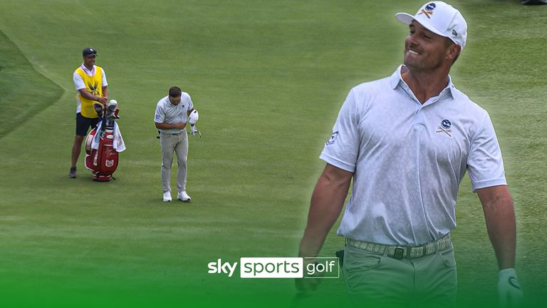 Bryson DeChambeau whips up crowd after holing out for eagle! | Golf ...