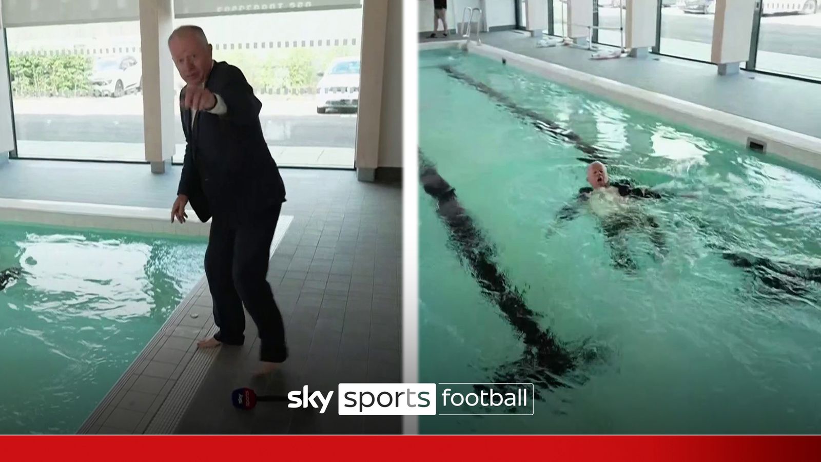 Live TV at its best?! Reporter jumps into pool in full suit in trip to ...
