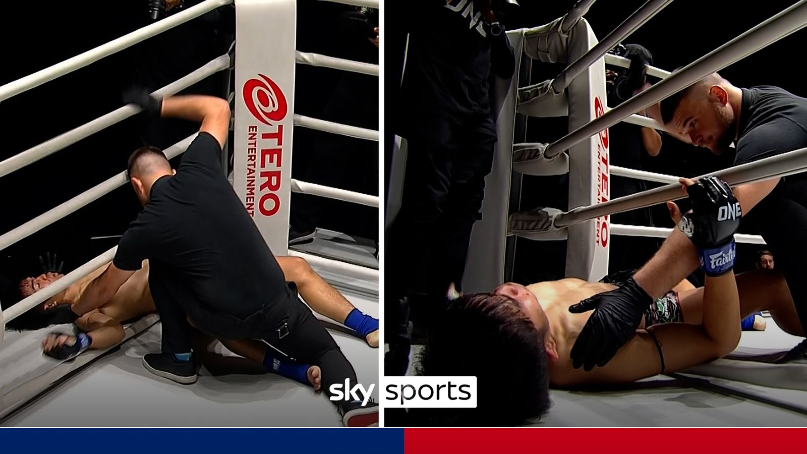 Donking Yotharakmuaythai sends Panpet Sor Naruemon through the ropes ...