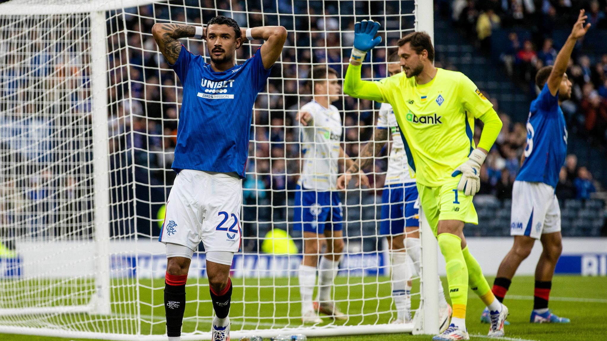 Rangers 0-2 Dynamo Kyiv (1-3 agg): Jefte sees red as Gers' Champions ...