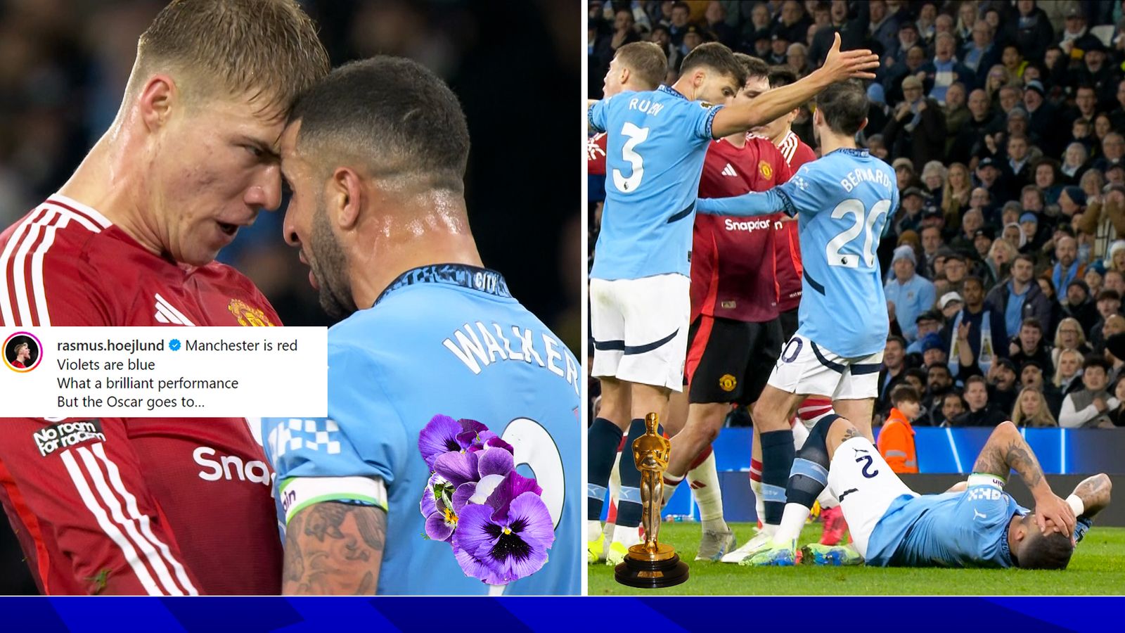 Rasmus Hojlund's love letter comeback after Kyle Walker clash during Man Utd's 2-1 win at Man ...
