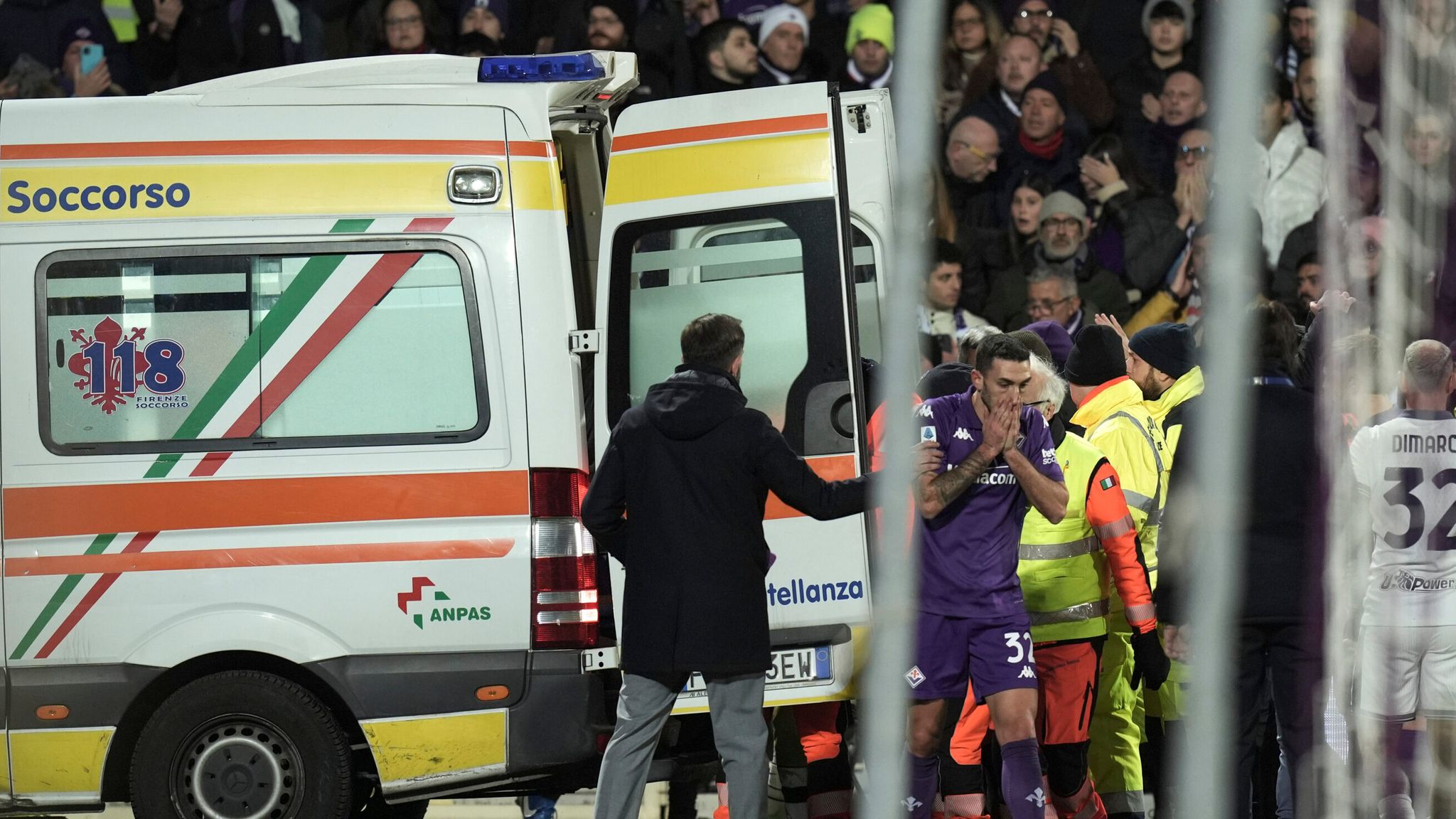 Fiorentina midfielder Edoardo Bove collapses on the pitch during Serie A match at home to Inter ...