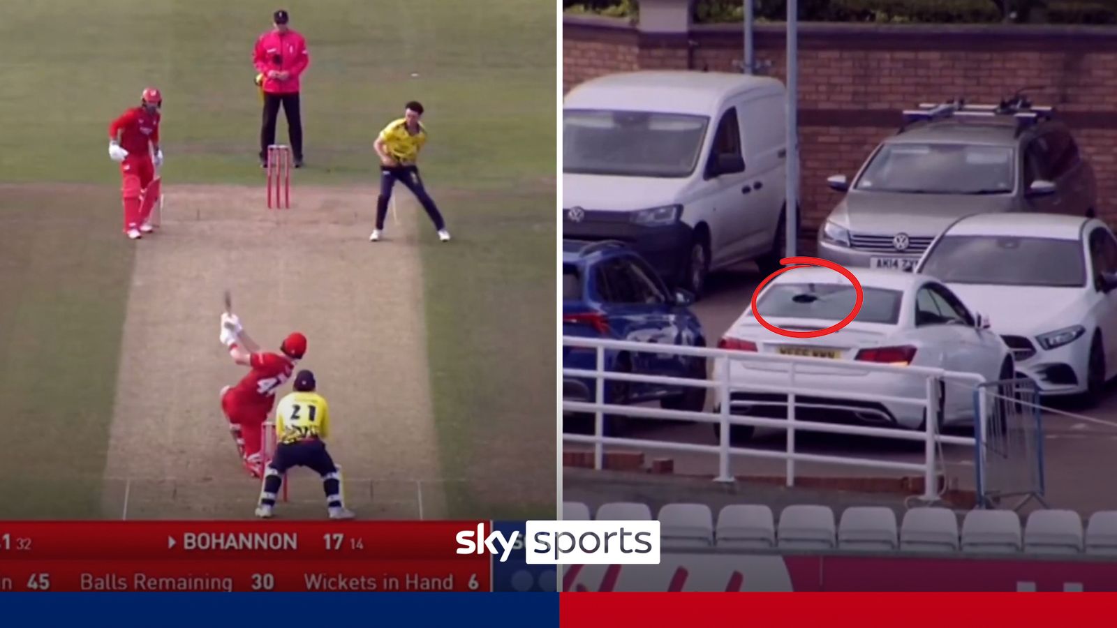 Mikey Jones’ huge six smashes a car window! | Cricket News | Sky Sports