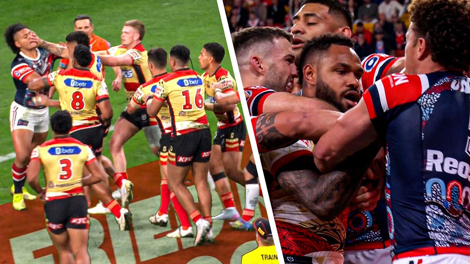FOUR sin-binned after mass brawl between Dolphins vs Sydney Roosters in ...