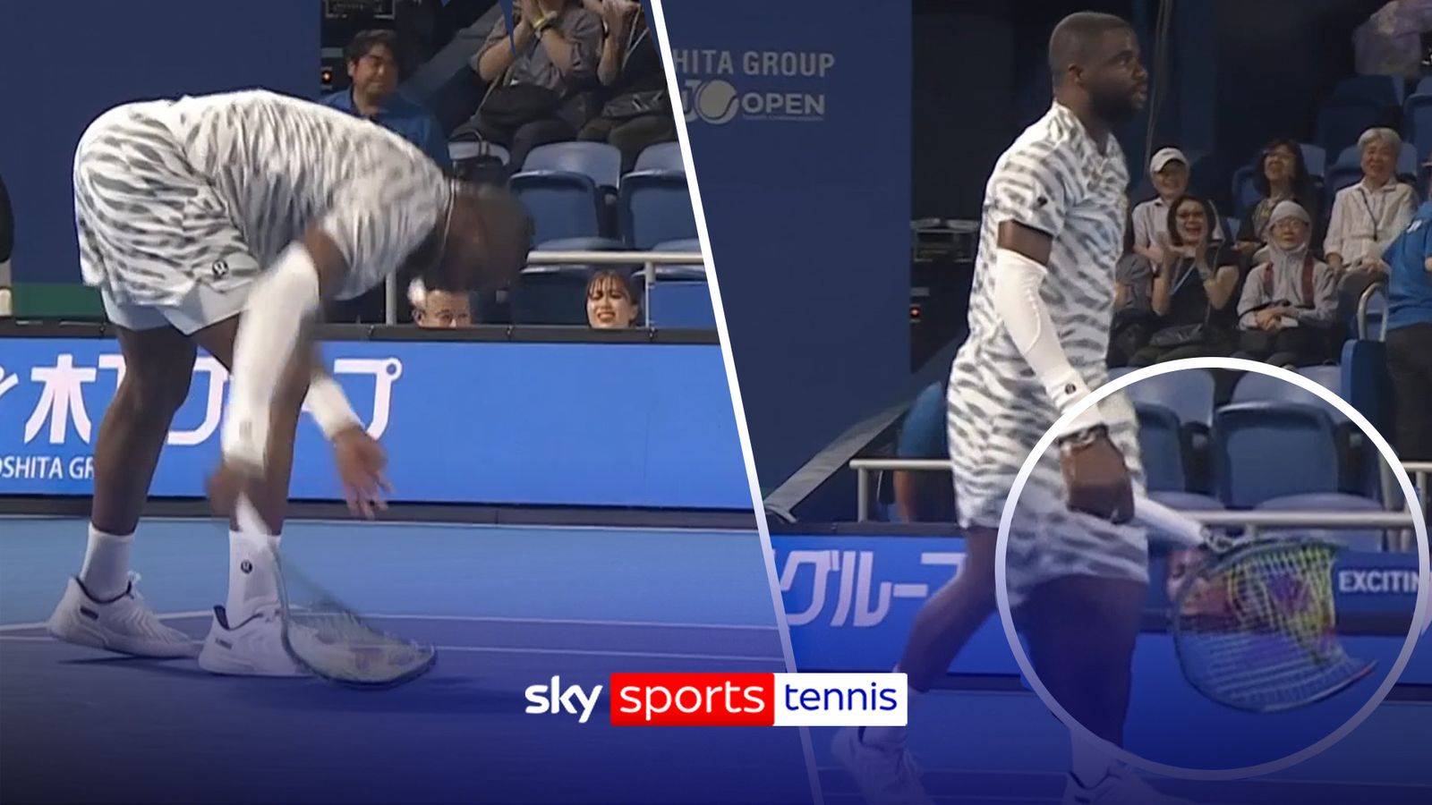 Frances Tiafoe LOSES his cool as he smashes his racket after first round exit in the Japan Open ...