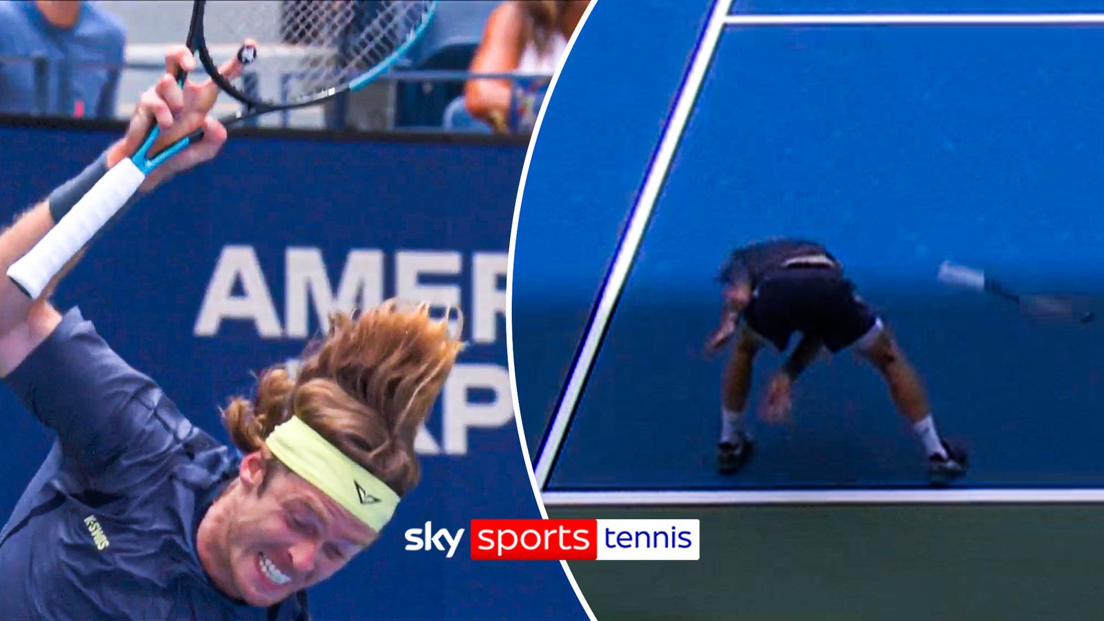 Andrey Rublev SMASHES racquet after losing service game at the US Open ...