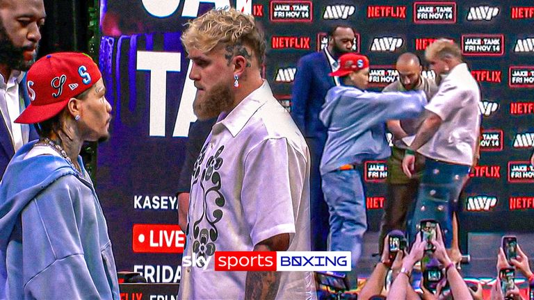Boxing: Gervonta Davis shoves Jake Paul during their face-off | Boxing News | Sky Sports