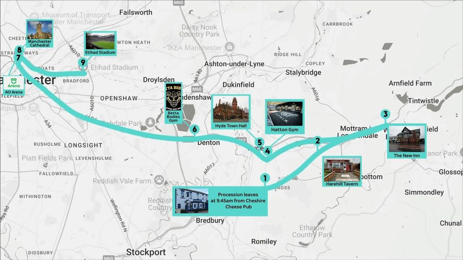 Ricky Hatton's funeral procession route across Greater Manchester ...