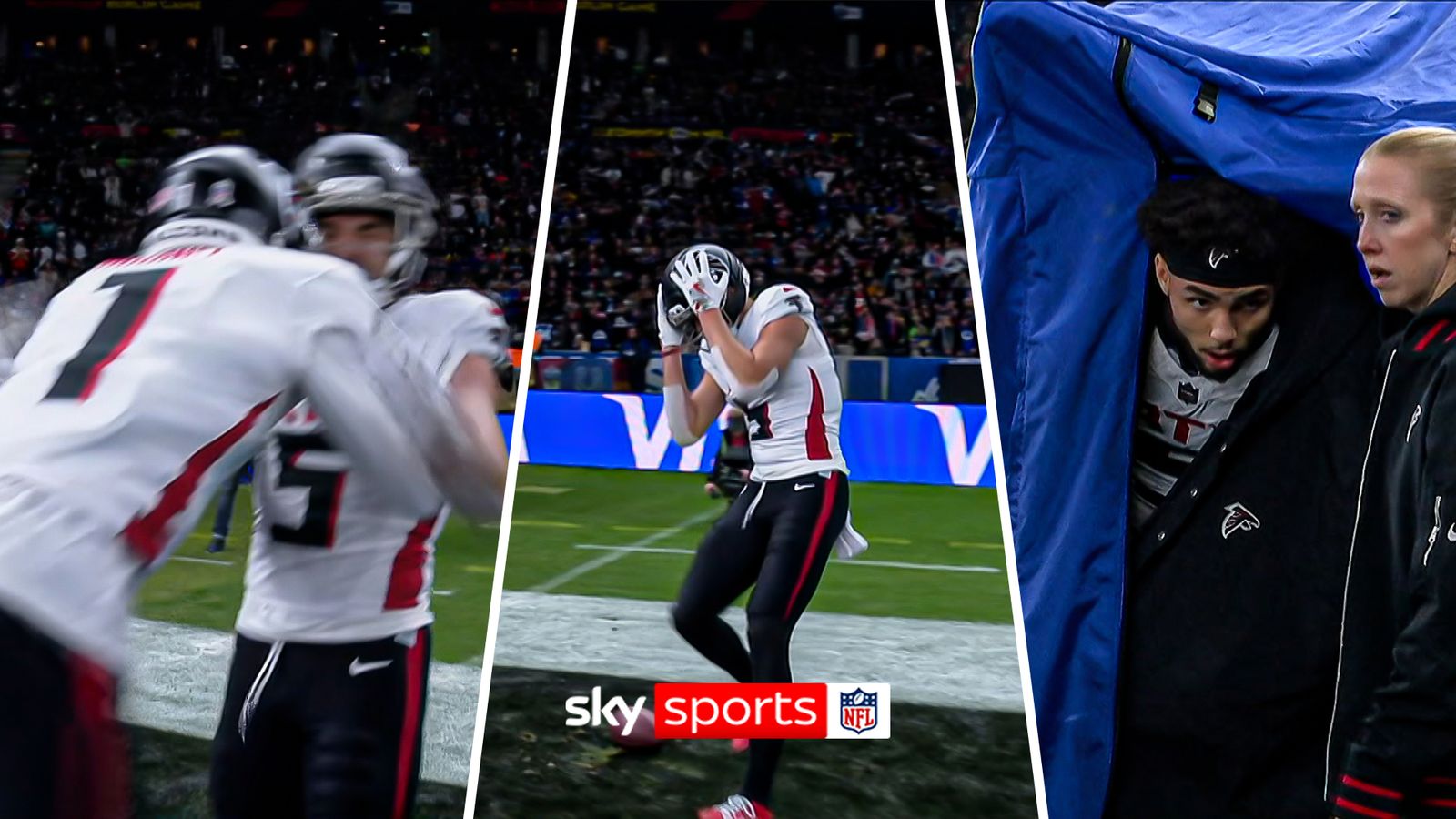 Darnell Mooney whacks into Drake London - WR then visits medical tent ...