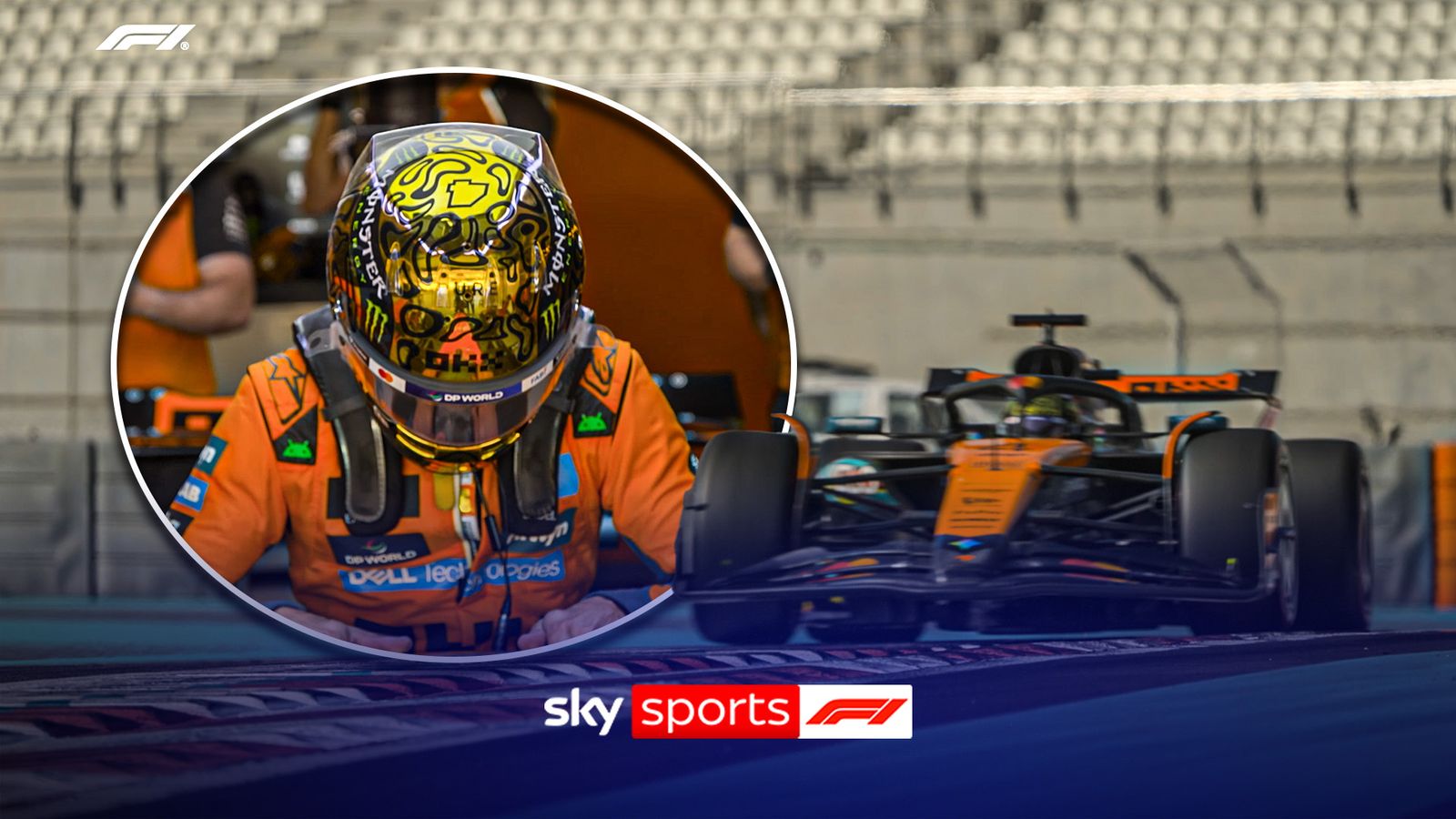 Lando Norris in golden crash helmet but car number one switch waits at ...