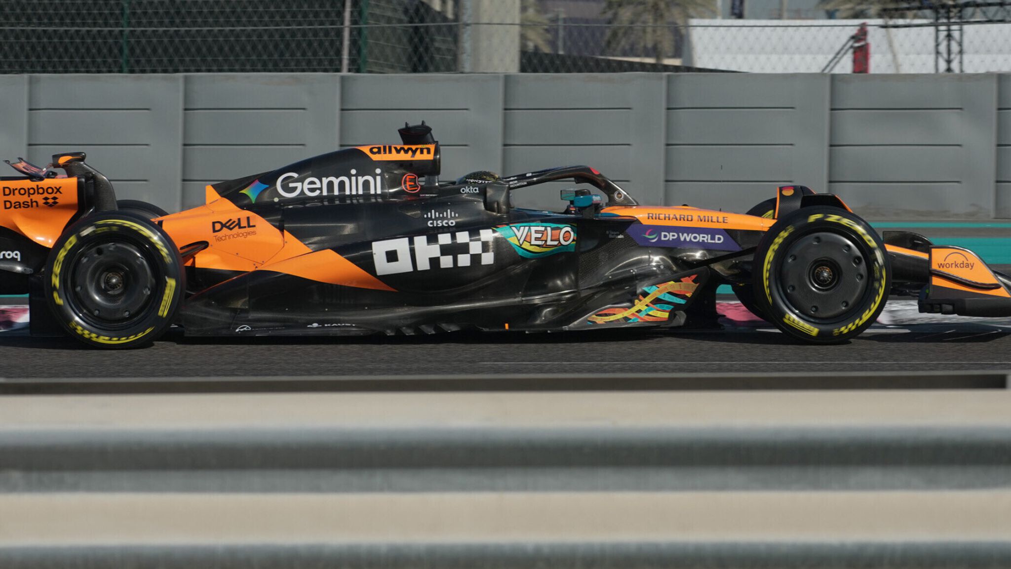 Lando Norris in golden crash helmet but car number one switch waits at ...