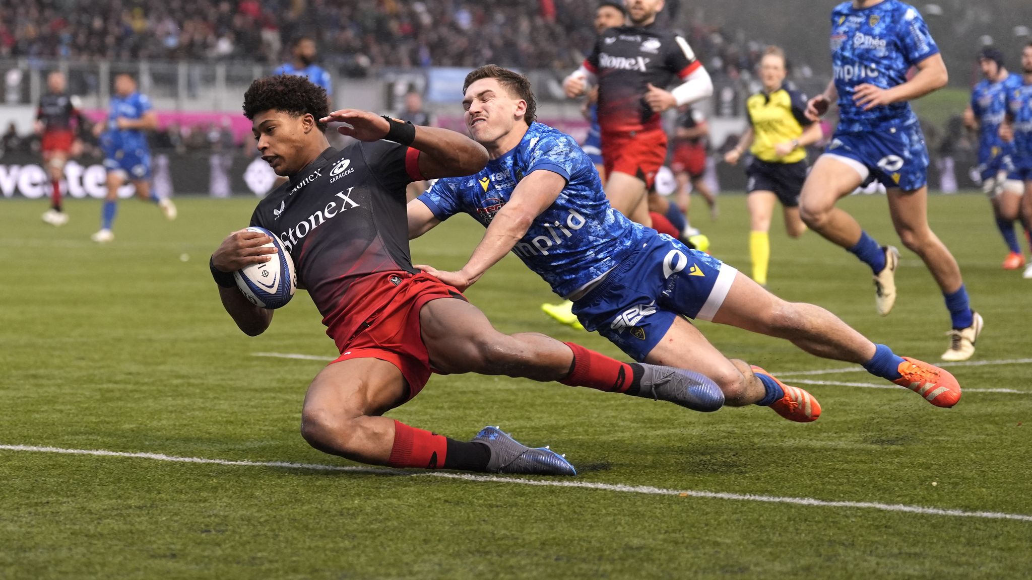 Noah Caluori scores four tries as Saracens overwhelm Newcastle 73-14 in ...