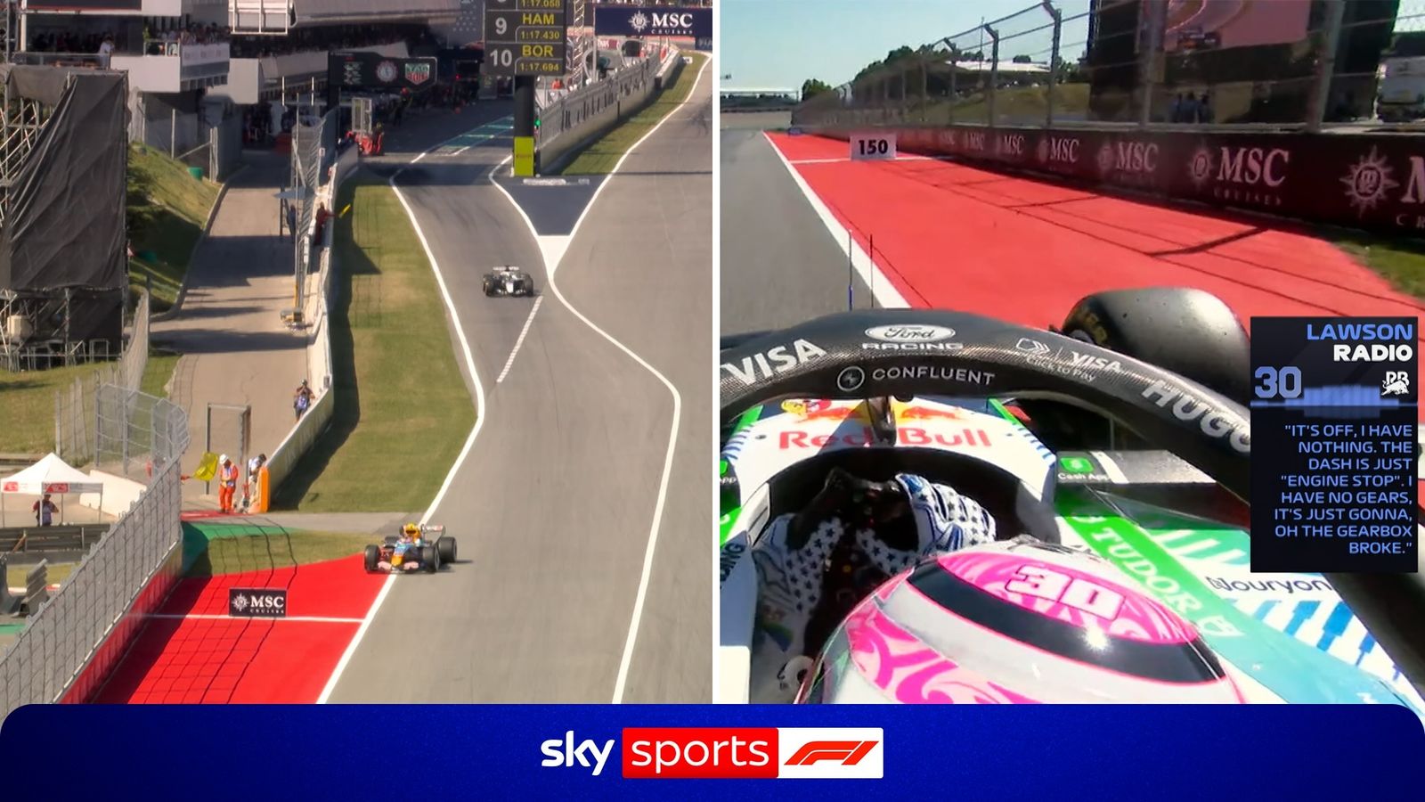 Barcelona-Catalunya GP: Liam Lawson's Racing Bulls stops in pit-lane ...